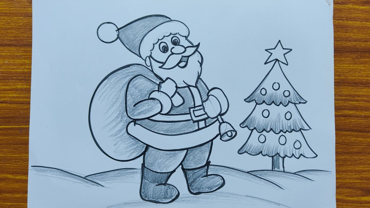 how to draw santa claus with chritsmas tree step by step for beginners ...