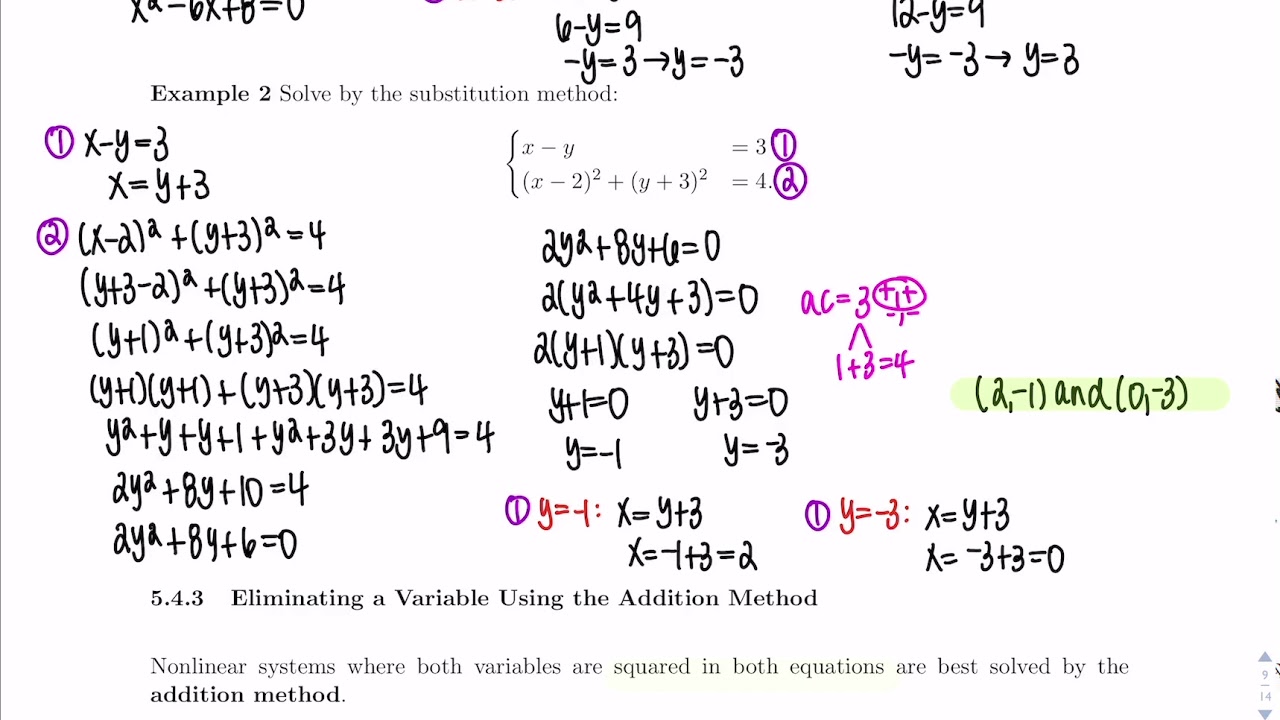 MAC 1105 - College Algebra: Section 5.4 (Systems of Nonlinear Equations ...
