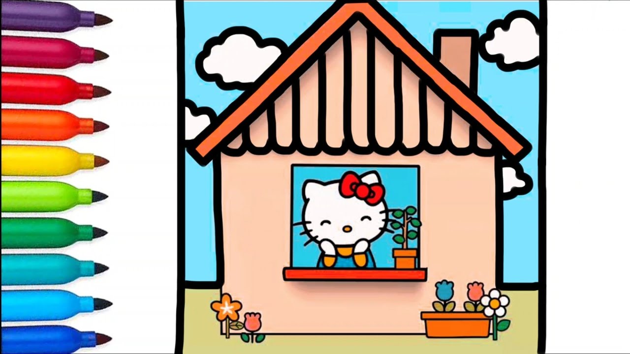 Hello kitty house drawing colouring for kids and toddlers/hello kitty ...