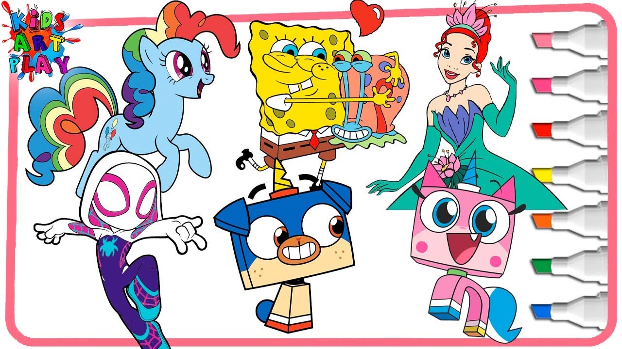 Coloring Book Compilation Pinkie Pie Sponge Bob Tiana Spider Gwen ...