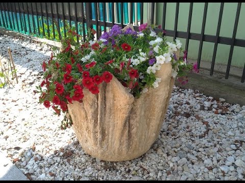 DIY Limestone concrete fabric planter - YouTube