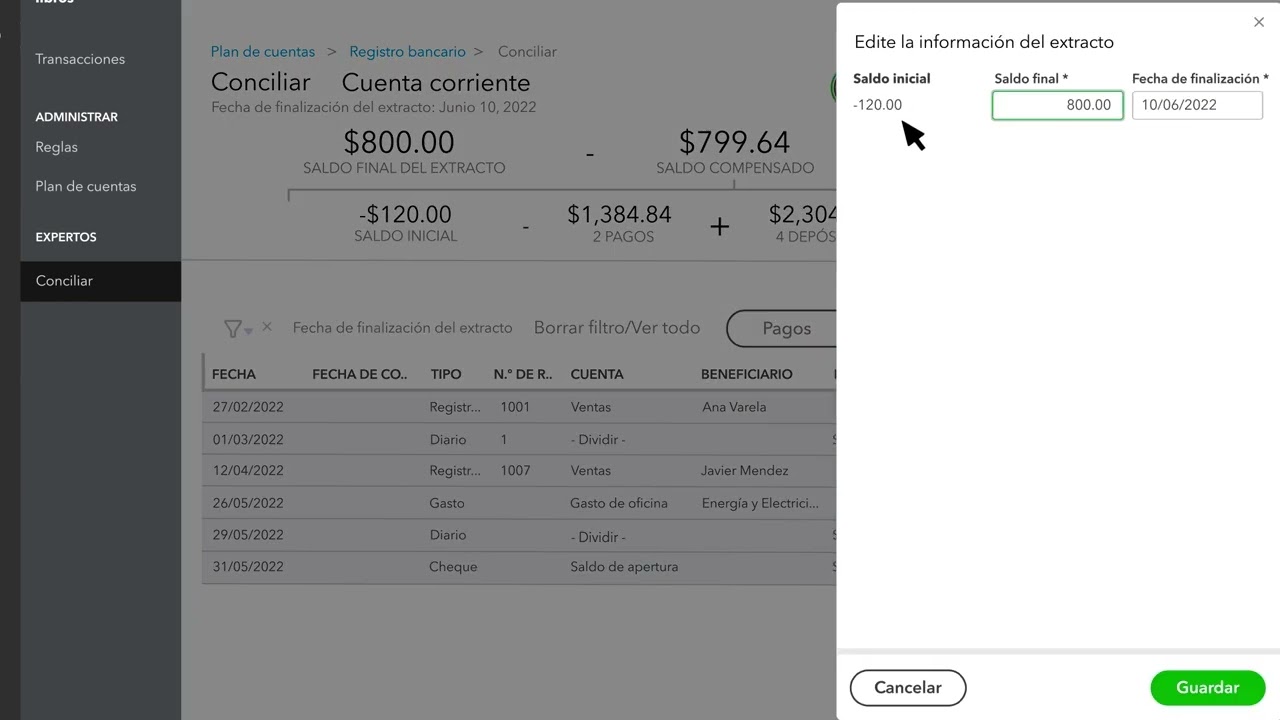 Cómo conciliar una cuenta en QuickBooks Online: resúmenes, registros y ...