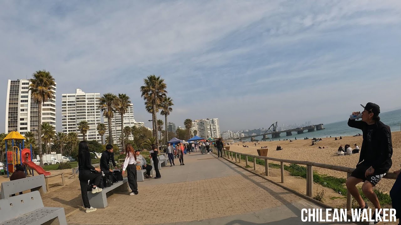 [4K] Viña del Mar en PRIMERA PERSONA - Playa el Sol - Muelle Vergara🚶🏻 ...
