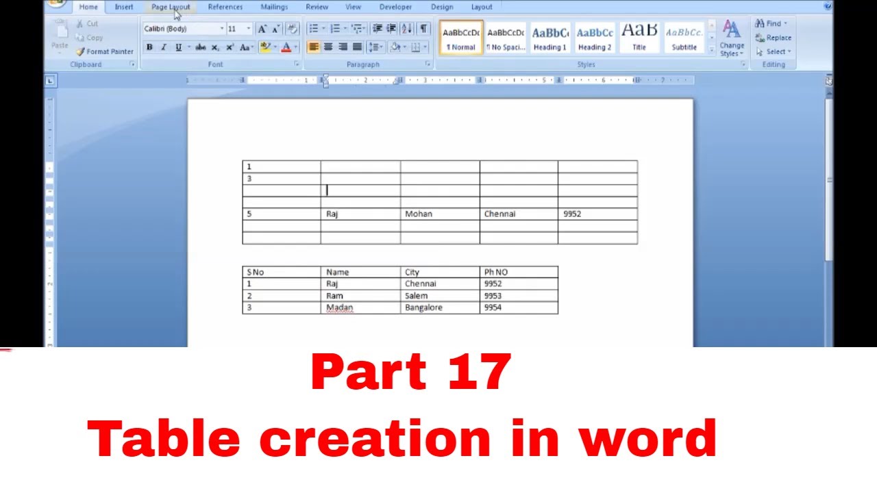 Part 17 - Table creation in word | MS Word in tamil - YouTube