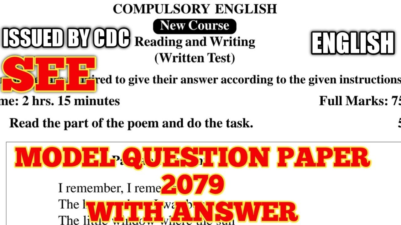 Class 10 (SEE) English Model Question Paper 2079 With Full Solution ...