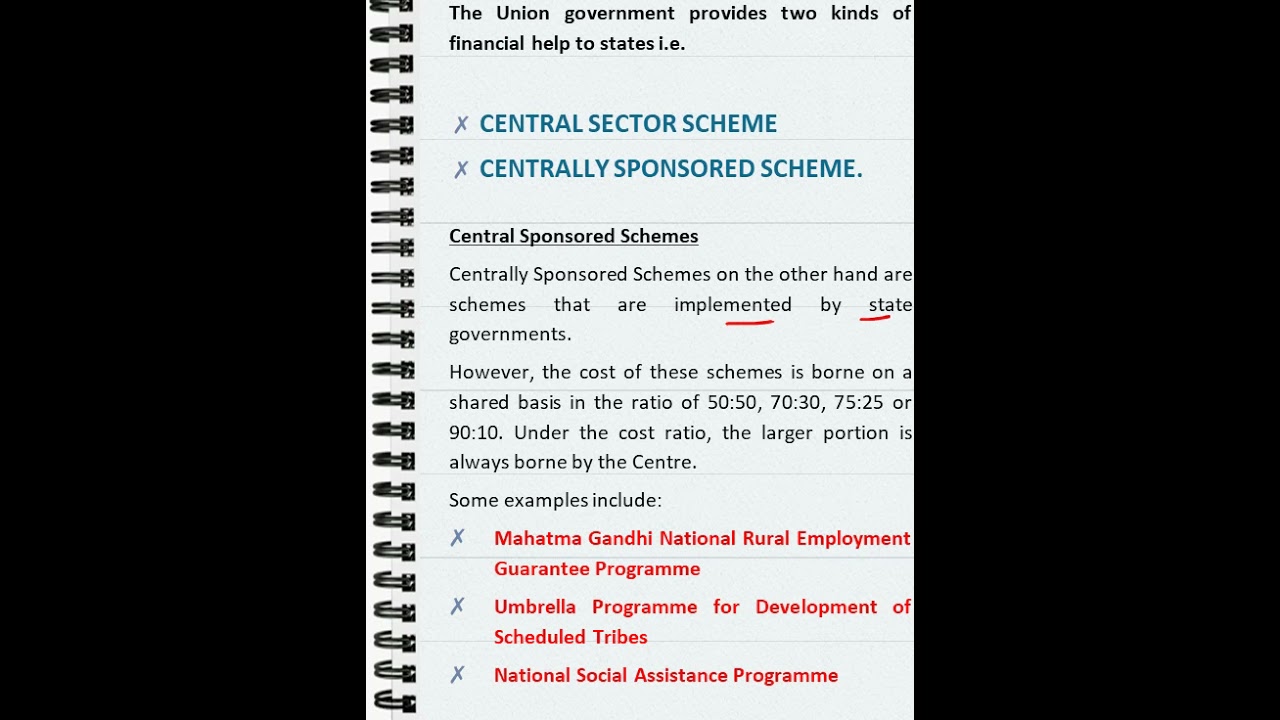 Difference between Centrally sponsored schemes and Central sector ...