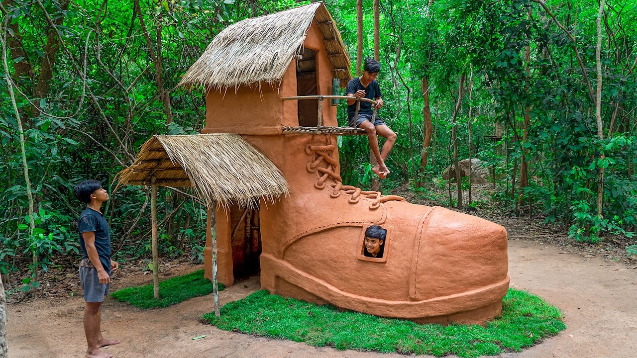 Build Mud House In Forest - YouTube