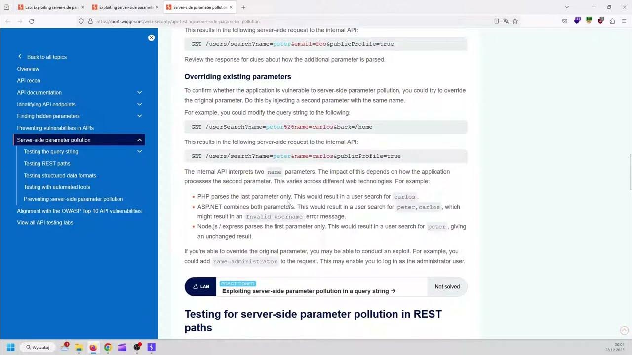 Web Security Academy 151 Exploiting Server Side Parameter Pollution In A Query String Youtube