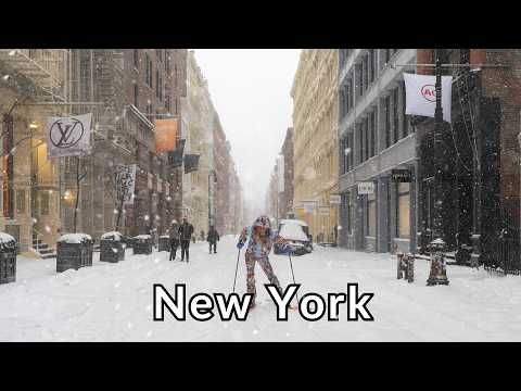 New York City Snowstorm Walking Tour: SoHo in Heavy Snow | 4K