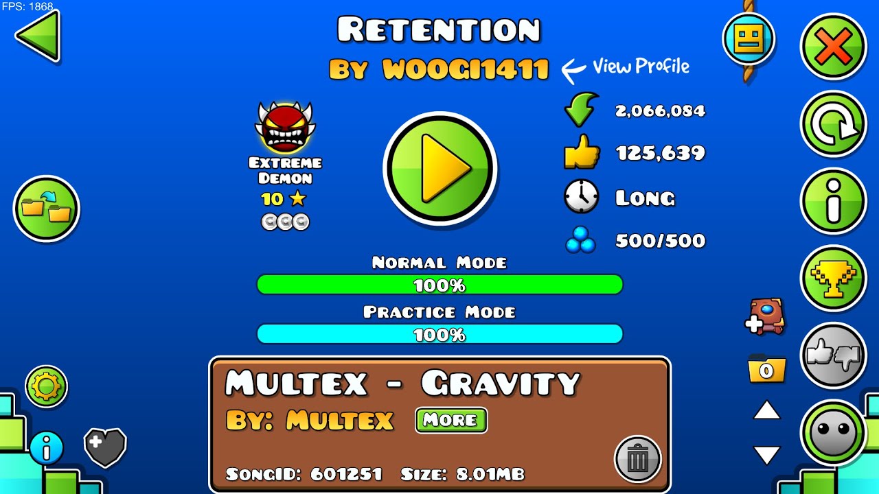 Geometry Dash: Retention 100% by Woogi1411 (Extreme Demon) (All 3 Coins ...