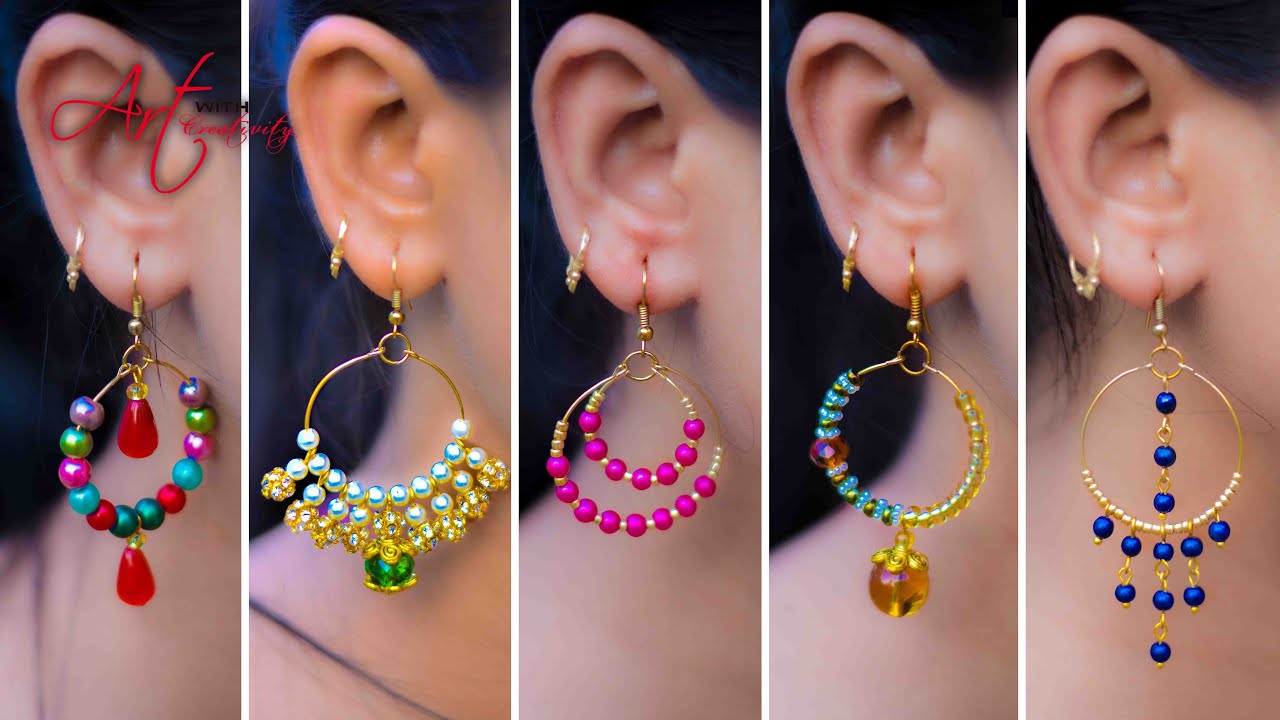5 easy Pearl & Crystal Earring Design | DIY | 5 min Craft | Hand made ...