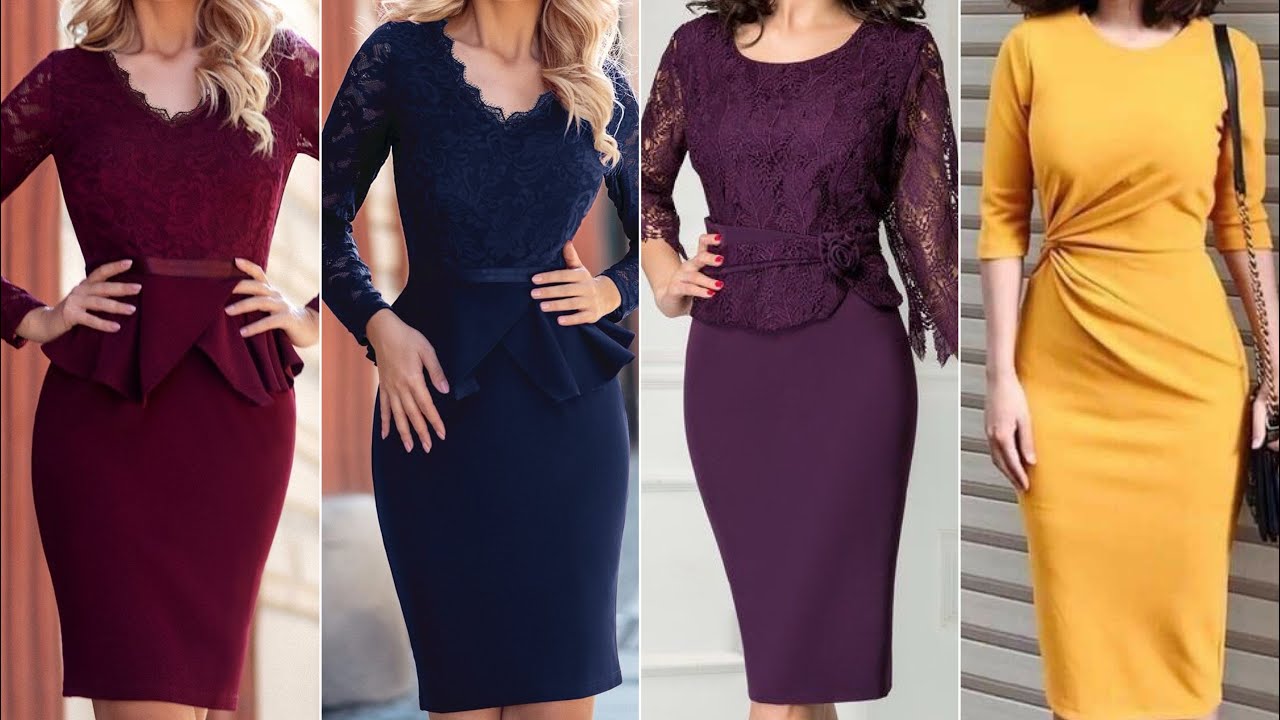 simple solid color business women knee length bodycon dress design and ...