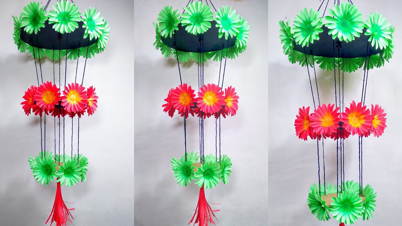 How to make beautiful wall hanging with paper flowers / A4 nirmana ...