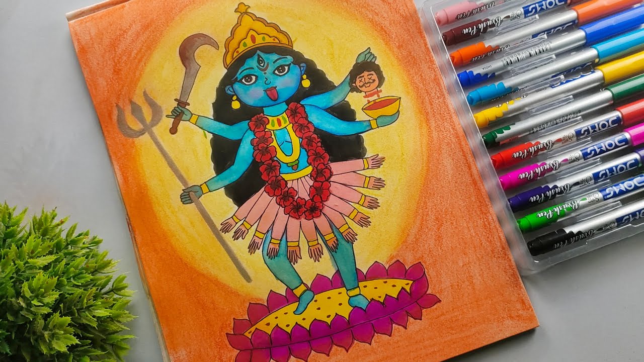 Easy and Simple Maa Kali Drawing With Brush Pen - YouTube