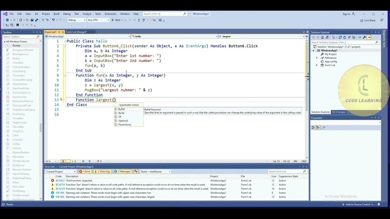 Vb Nested Function Procedure Codelearning Youtube