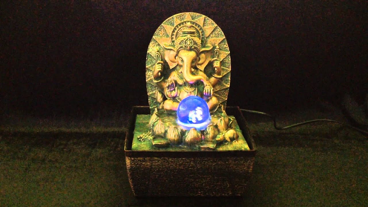 Ganesha Buddhism Indoor Water Fountain with LED Light w/Rolling Crystal ...