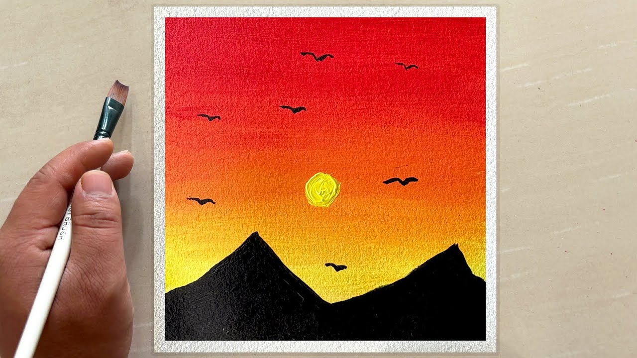Sunset painting | Poster colour painting ideas for beginners/0 basics ...