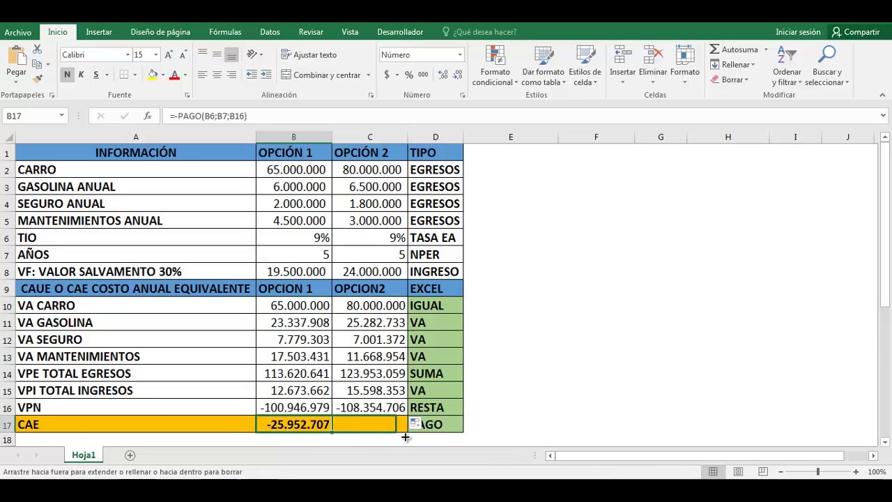COSTO ANUAL EQUIVALENTE CAE O CAUE EN EXCEL 2016 (VIDEO ACTUALIZADO VER ...
