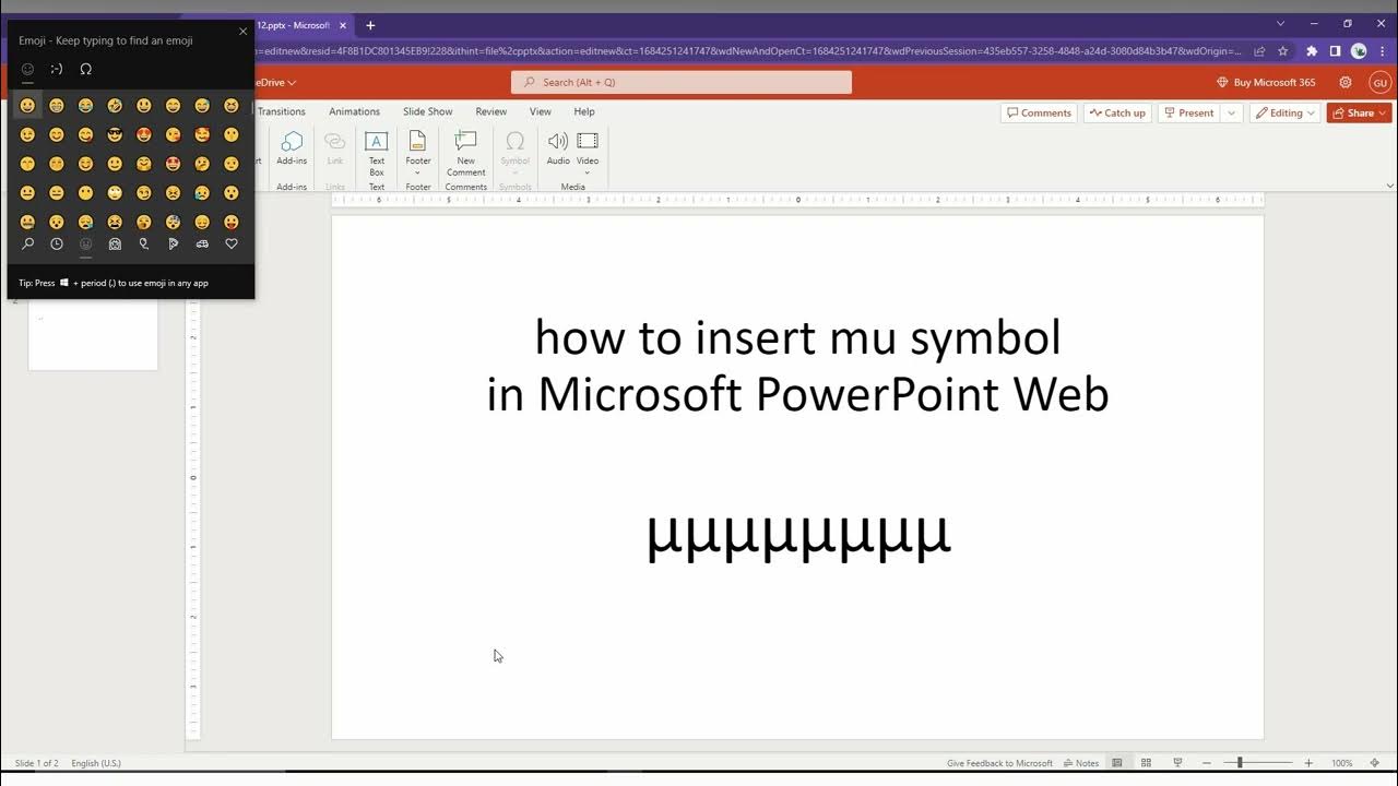 how to insert mu symbol in Microsoft PowerPoint Web - YouTube