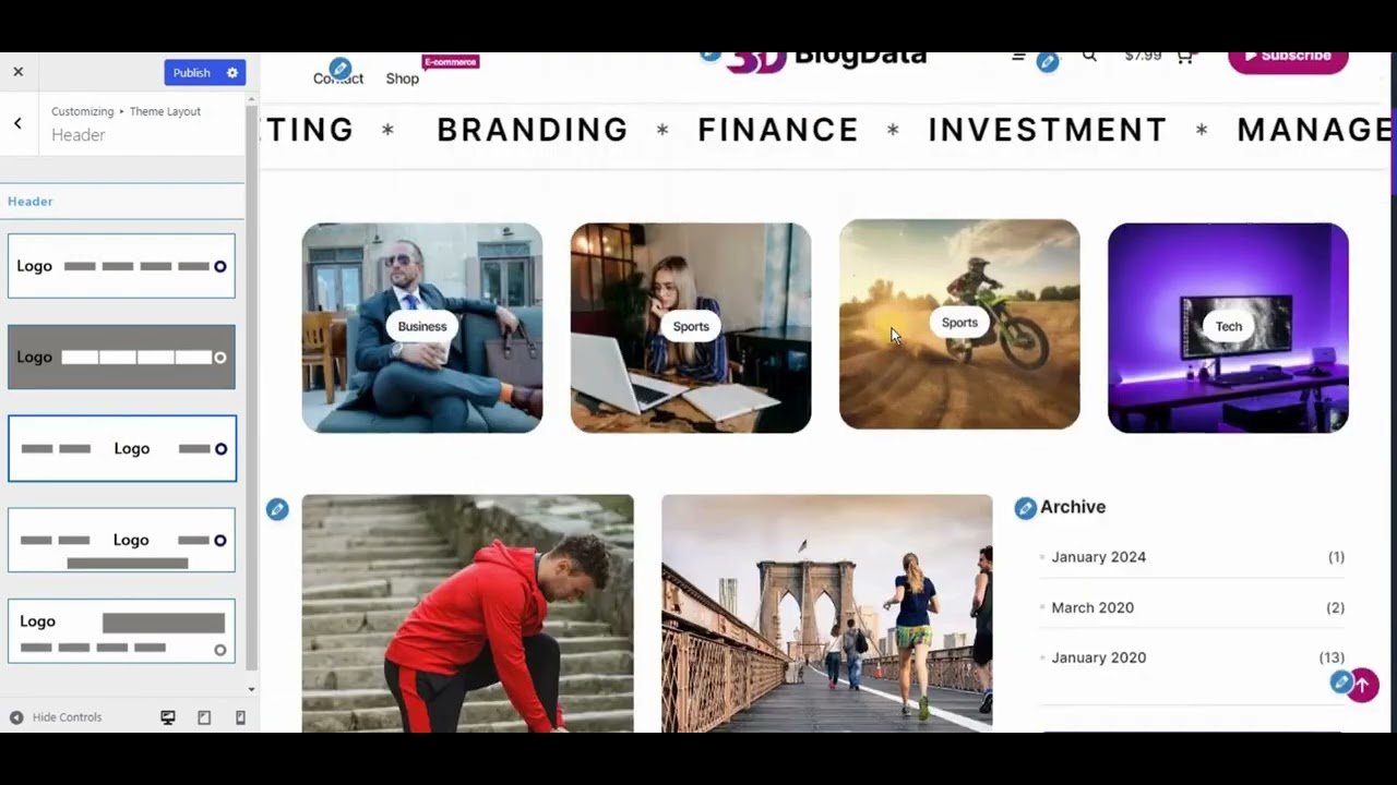 BlogData Blog WordPress Theme Header Layouts - YouTube