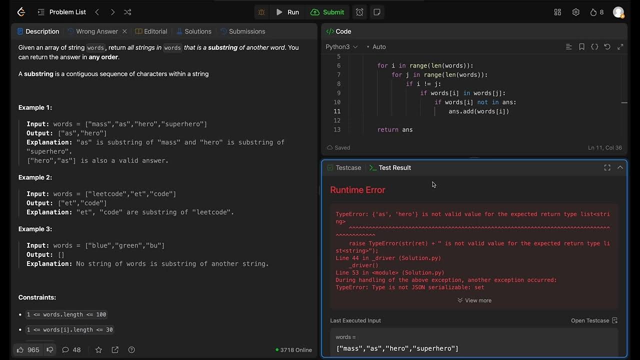 Leetcode 1408 - String Matching in an Array - Python - YouTube
