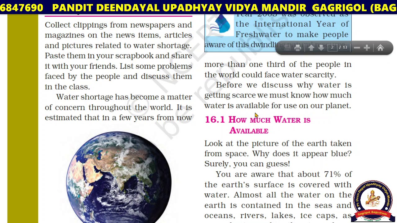 NCERT SCIENCE CLASS 7 CHAPTER 16 WATER A PRECIOUS RESOURCE - YouTube