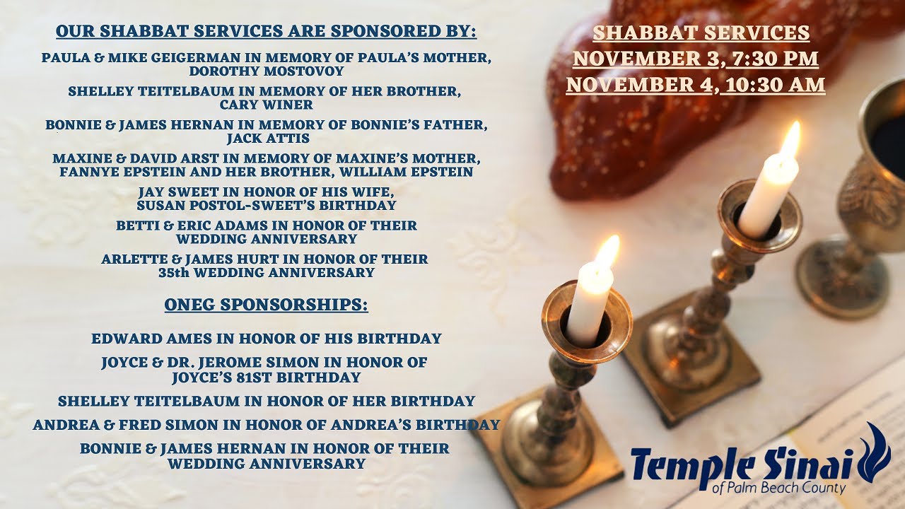 Erev Shabbat Service Friday November 3, 2023 7:30 PM - YouTube