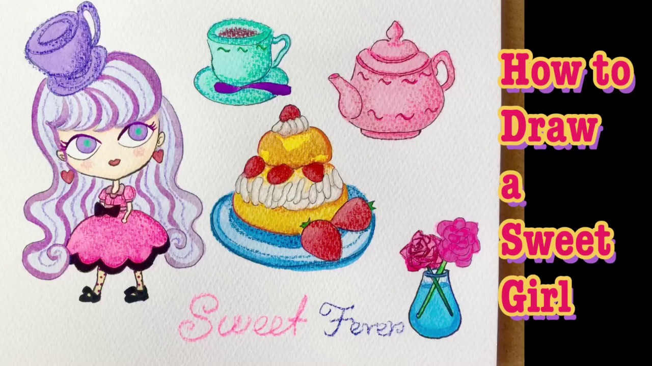 How to Draw a Sweet Girl | Watercolor with Color Pencil illustration ...