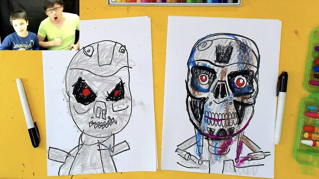 How to draw the head of a real terminator, draw with us fun - YouTube