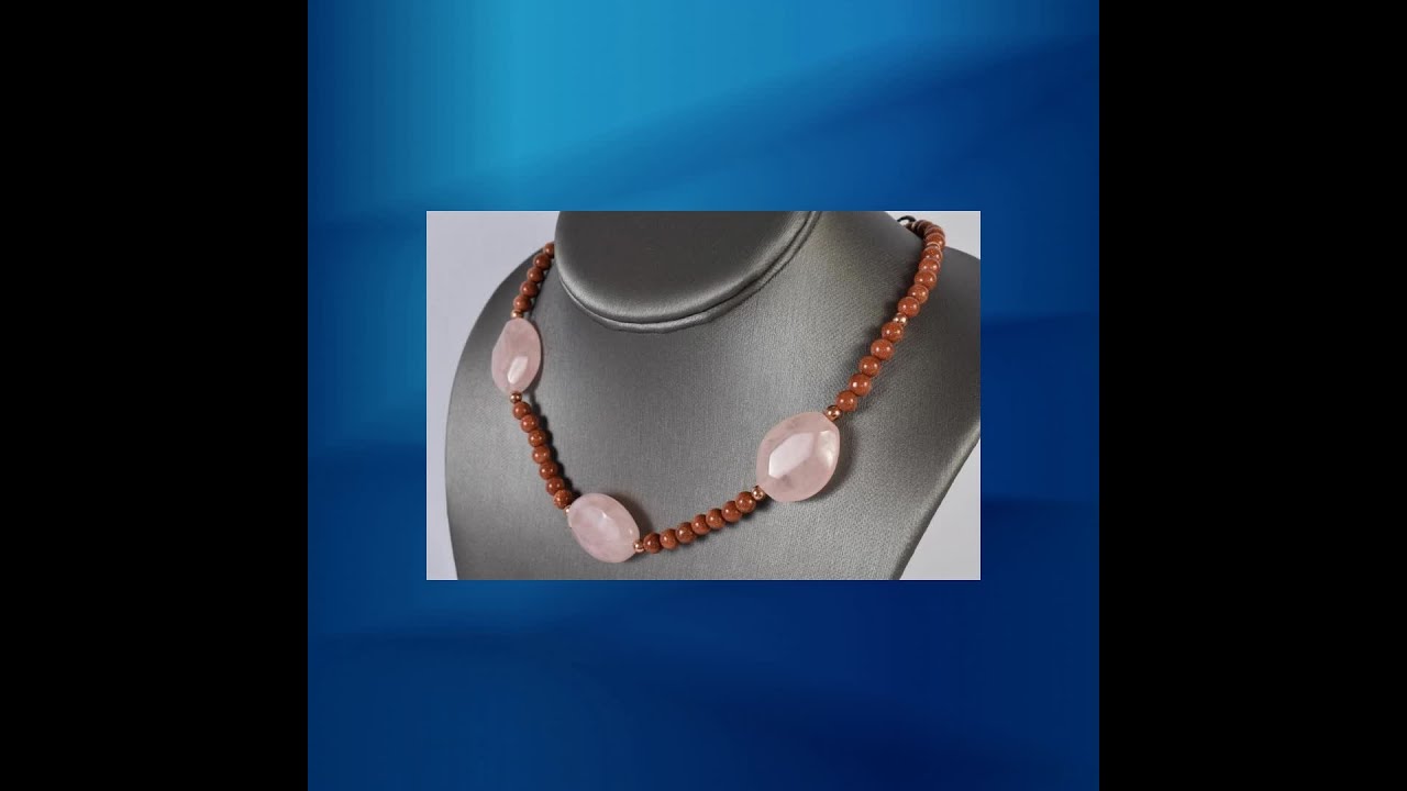 22" Chunky Pink Rose Quartz & Sparkling Rust Tone Goldstone Beaded ...