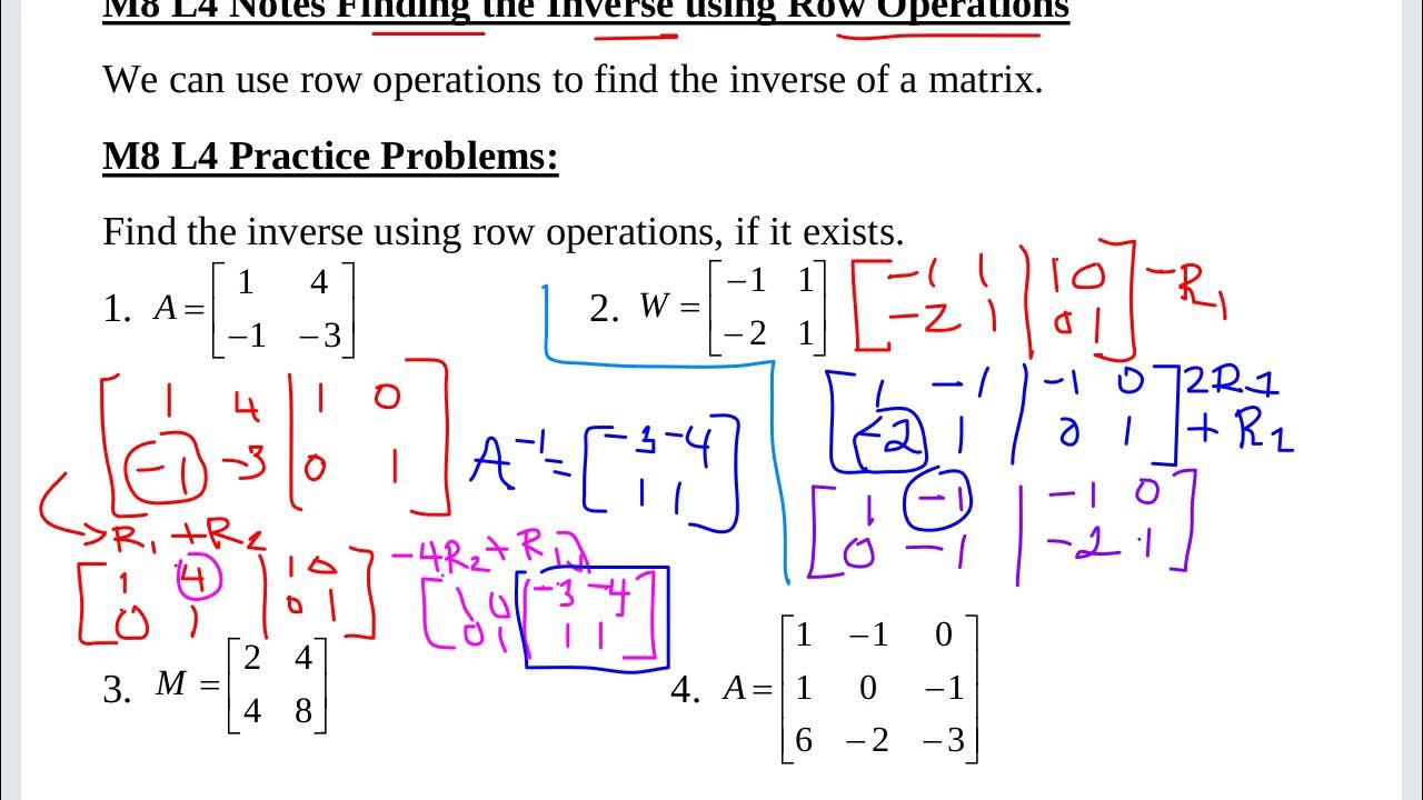 M8 L4 Finding the inverse using Row Operations - YouTube