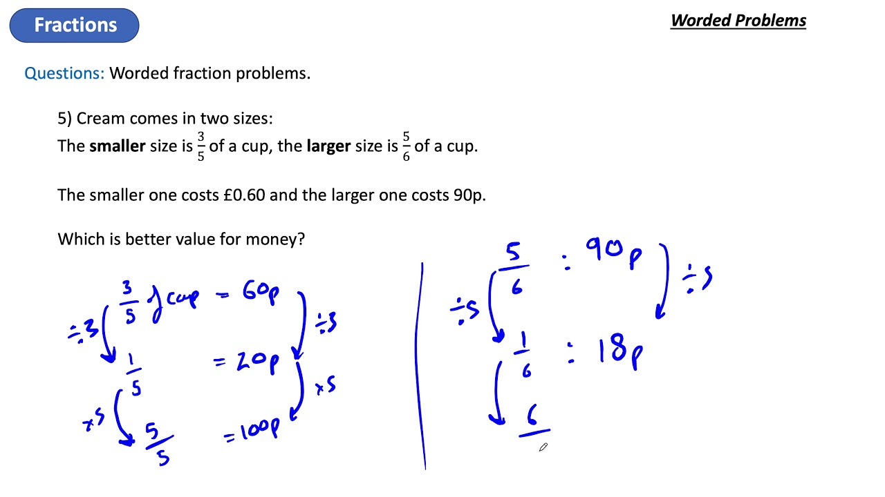 Fractions (worded questions) - YouTube