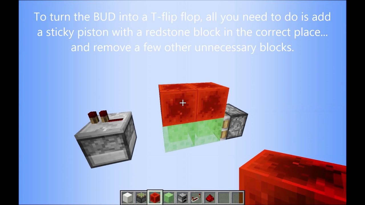 Minecraft Redstone: 1 Wide BUD & T-flip flop - YouTube