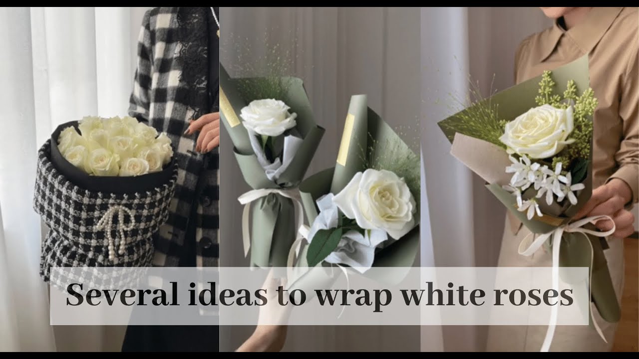 White Roses Flower Bouquet Wrapping Tutorials (5) | Flower Bouquet ...