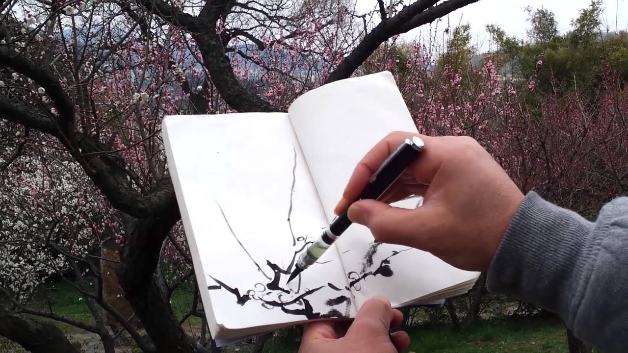 Henry Li Painting at the Blossoming Plum Tree Garden 無錫梅園 Wuxi Meiyuan ...