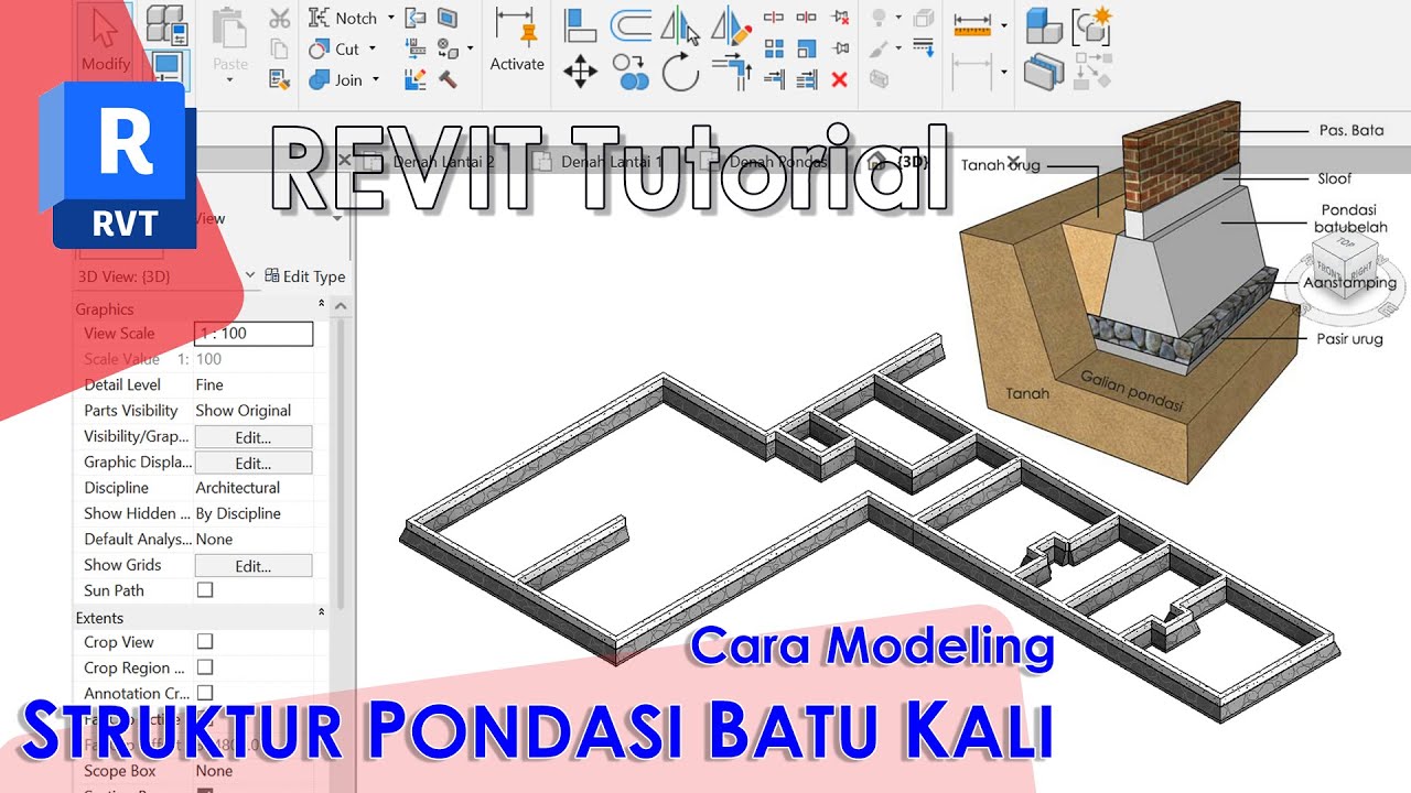 Revit Tutorial Part 24 | Pondasi Menerus (Riverstone Foundation) - YouTube