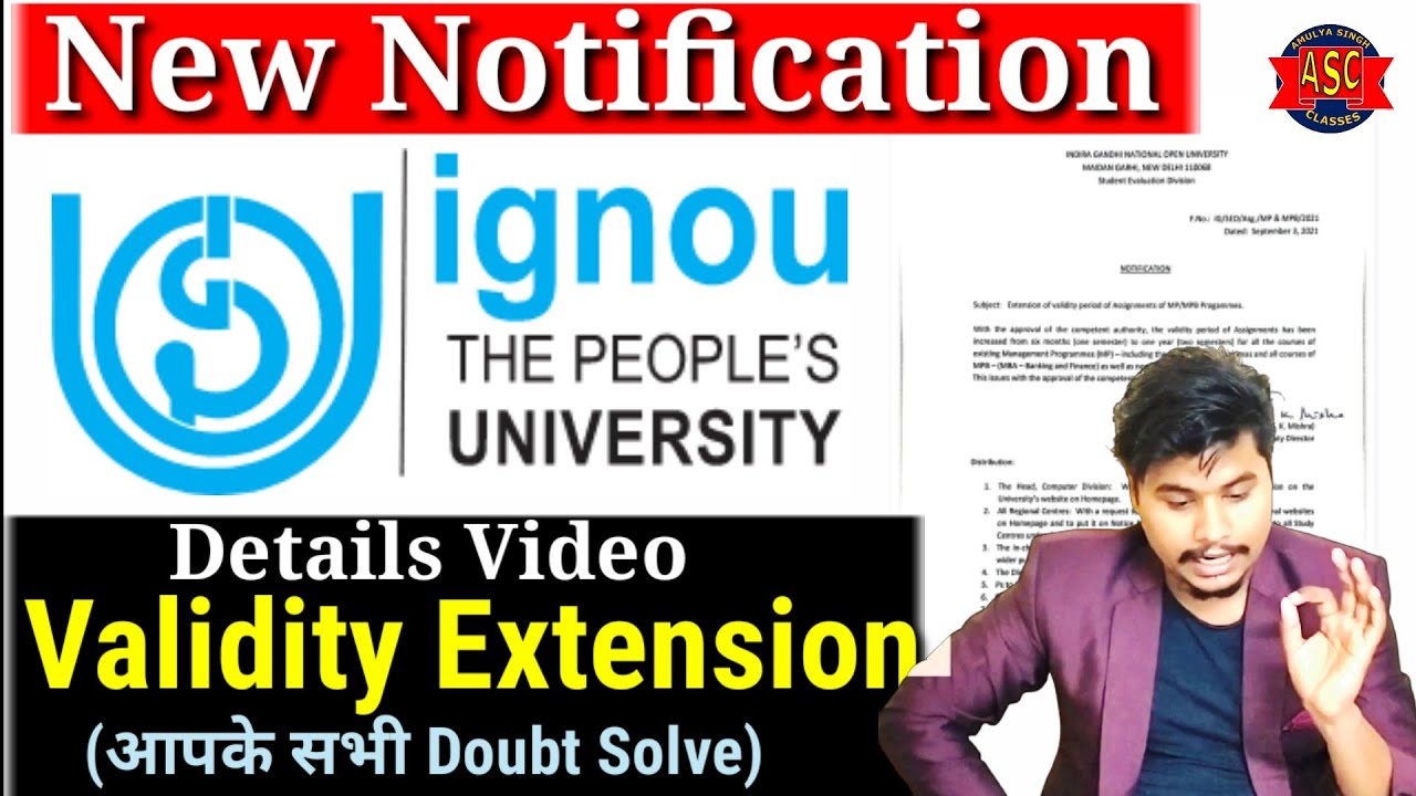 IGNOU Validity Extention System |Notification Fro the extention of the ...