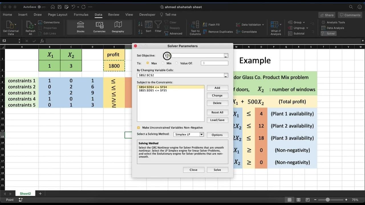 Solving Linear Programming problems using Excel solverشرح م أحمد نايف شحاتة - YouTube