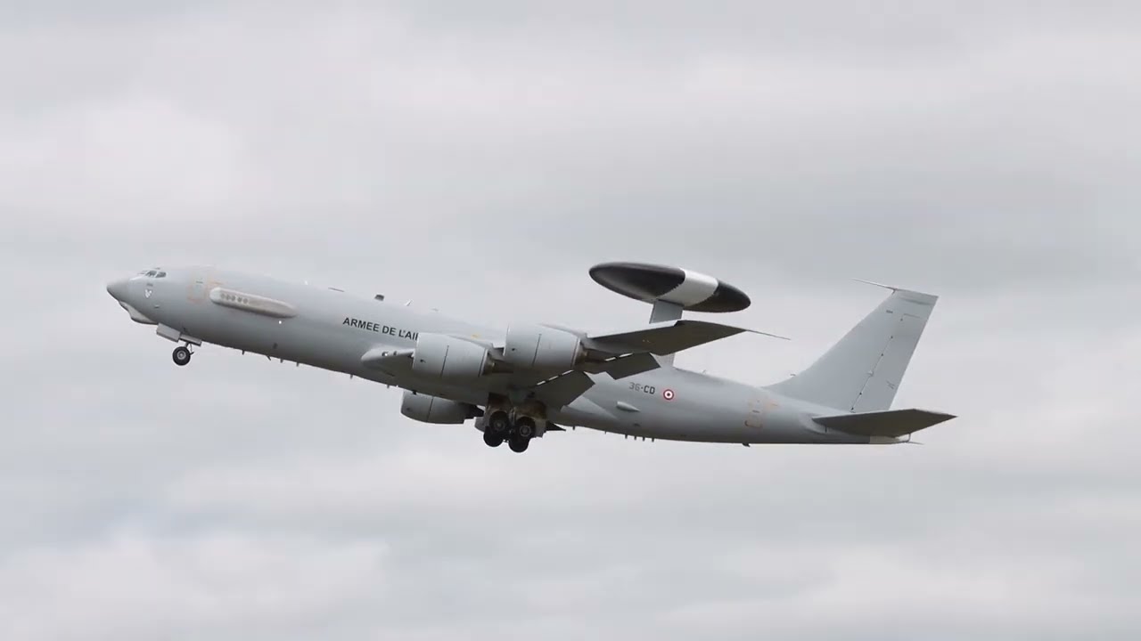 French Air Force E-3F AWACS Brest-Bretagne airport - YouTube