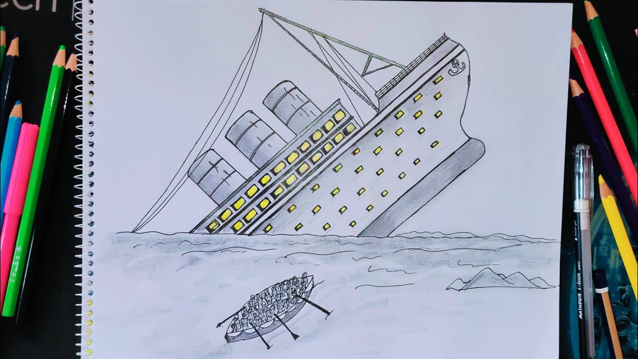 How to draw a realistic titanic sinking.... - YouTube