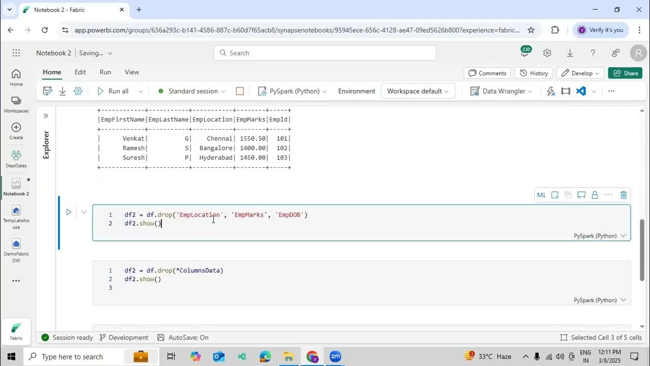 Basic Overview on Drop Function in PySpark using Microsoft Fabric in Telugu - YouTube