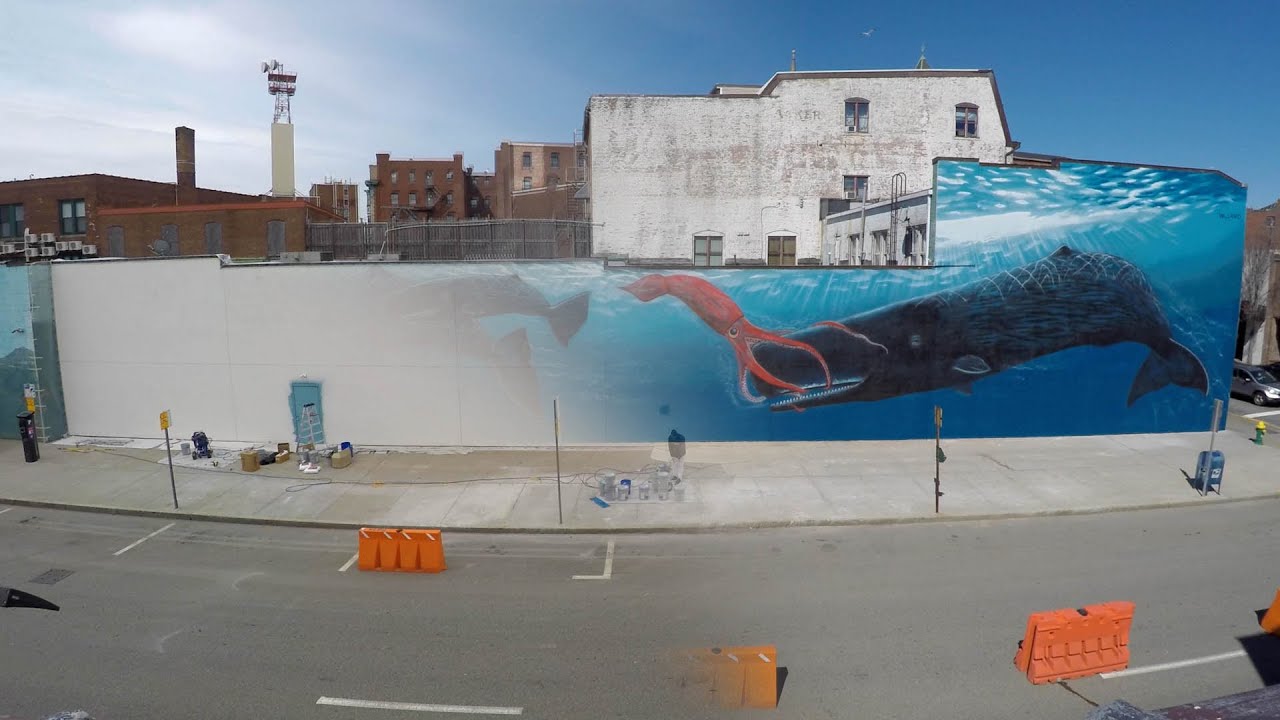 Time lapse: Wyland paints new whale mural in New London - YouTube
