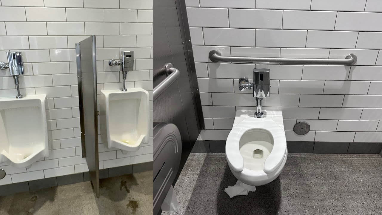 Walmart men’s restroom with 2007 American Standard fixtures. - YouTube