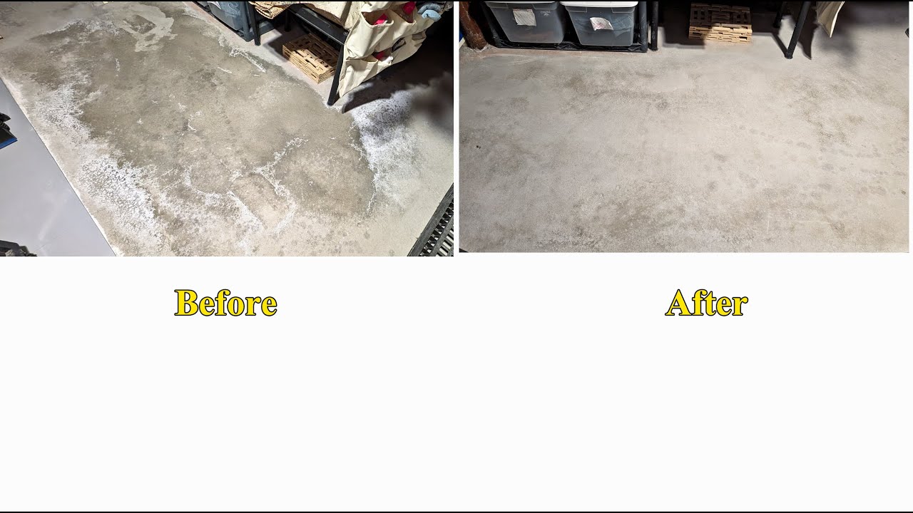 ACT Concrete Cleaner, Treating stains on the basement floor: before and ...