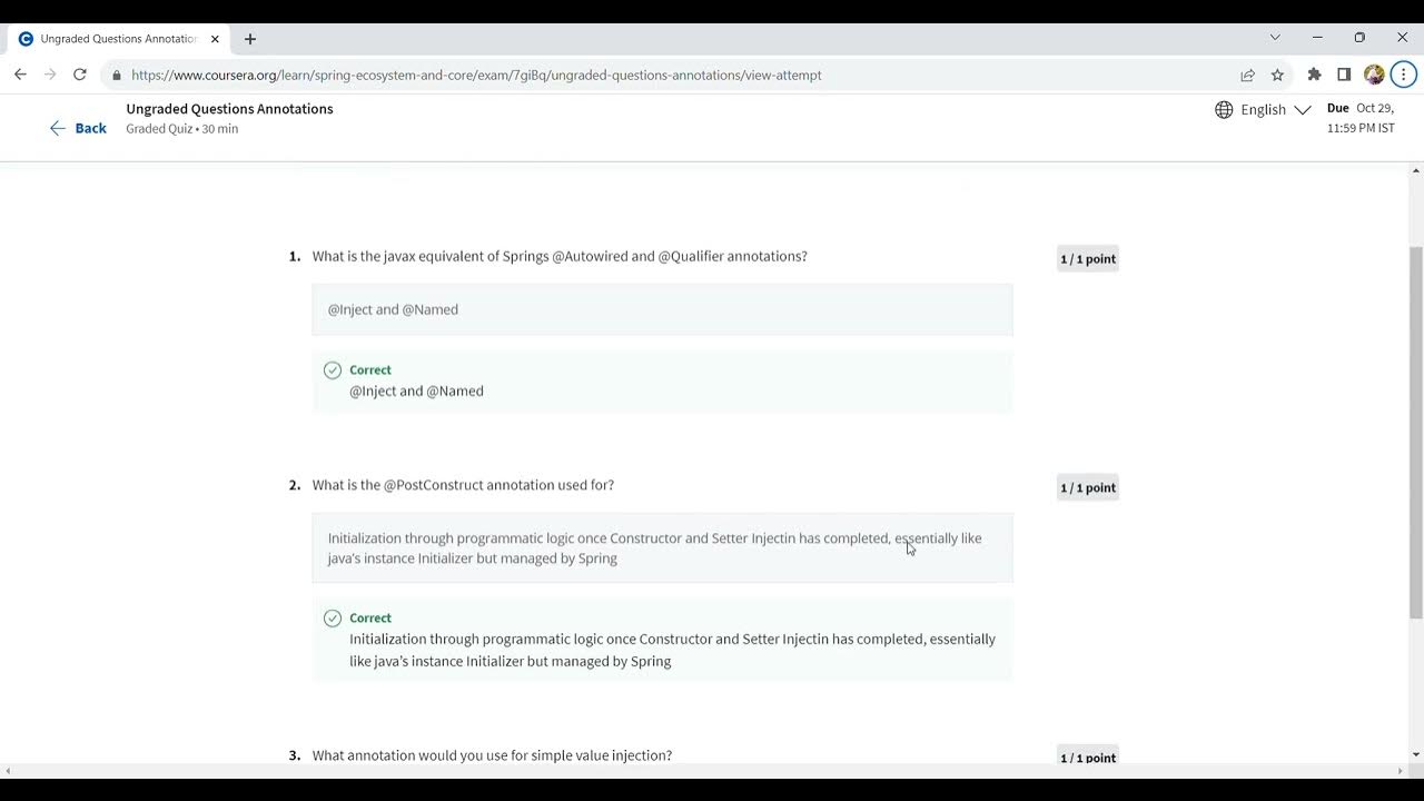 Spring - Ecosystem and Core || Module 2 Ungraded Quiz || Coursera - YouTube