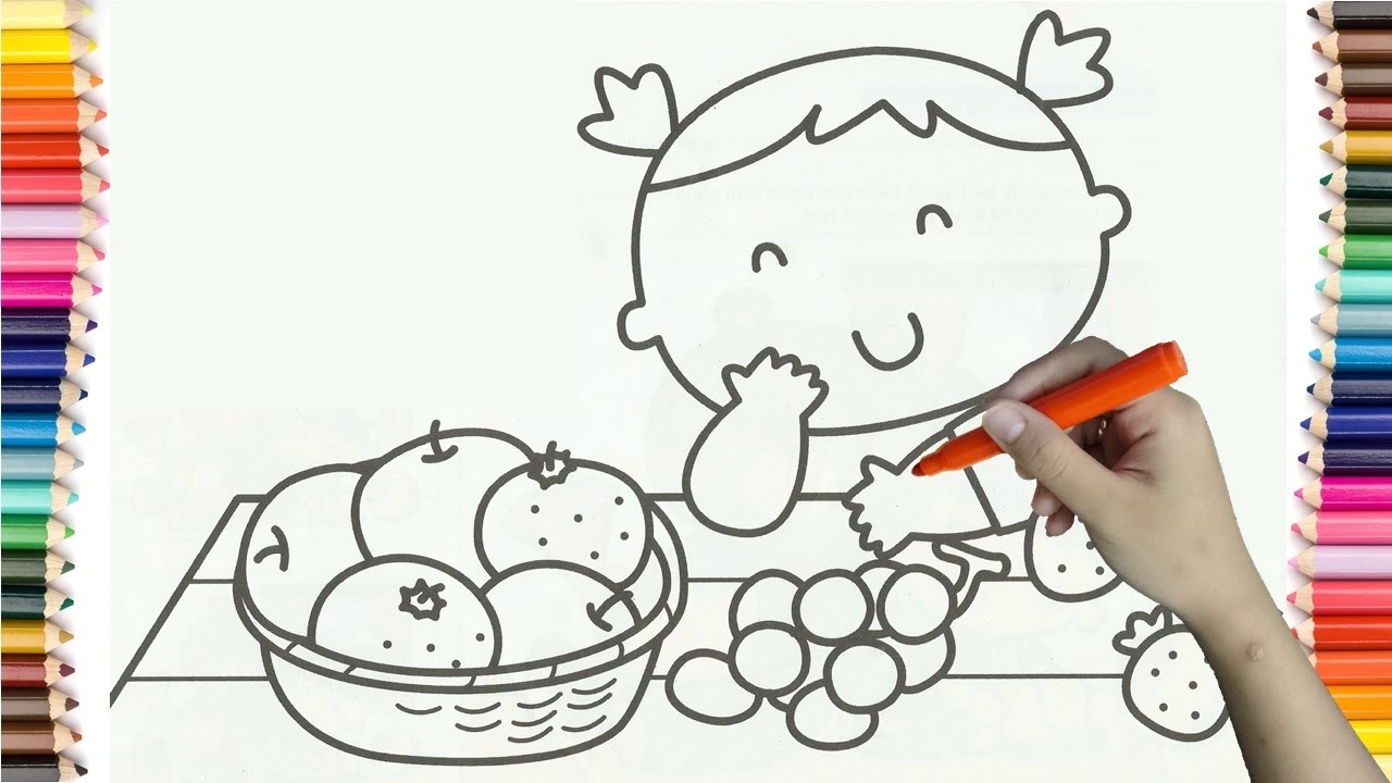 Learning How to Draw Baby Girl and Fruit Basket Colorful for Kids ...