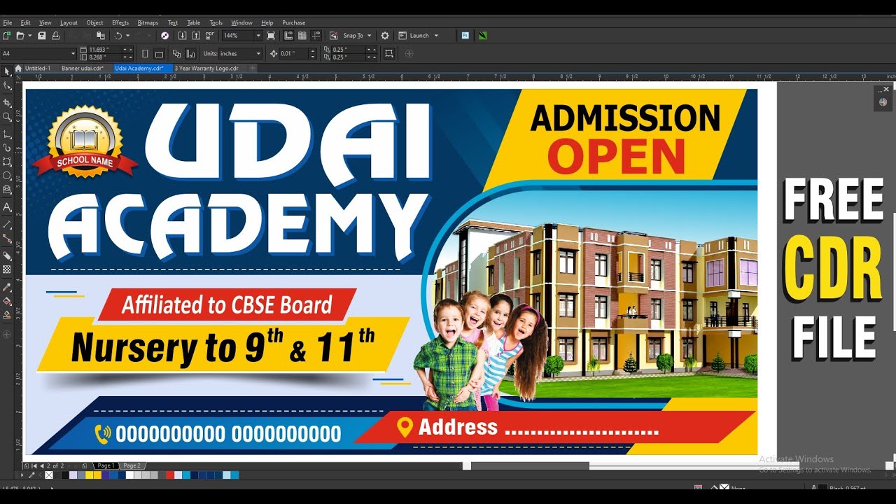 School Flex Banner Design in CorelDraw, Admission Flex, Free CDR ...