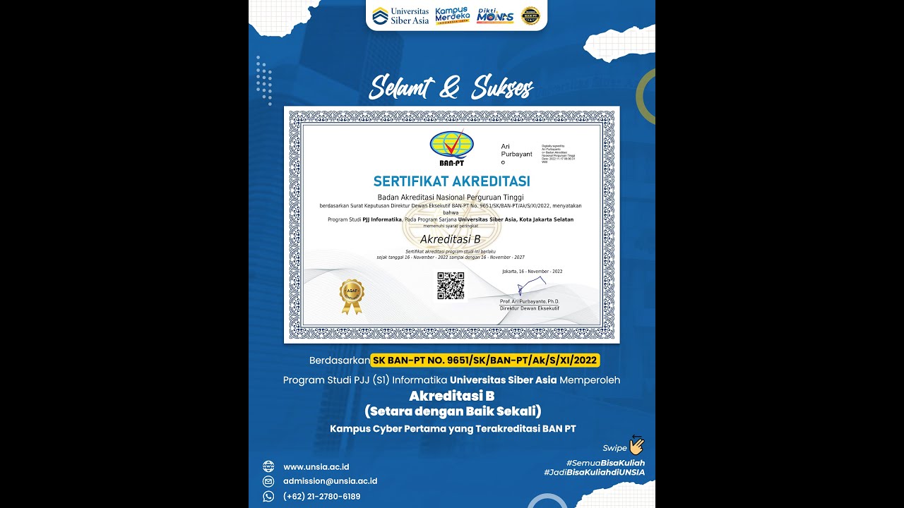 Akreditasi Program Studi Informatika Universitas Siber Asia - YouTube