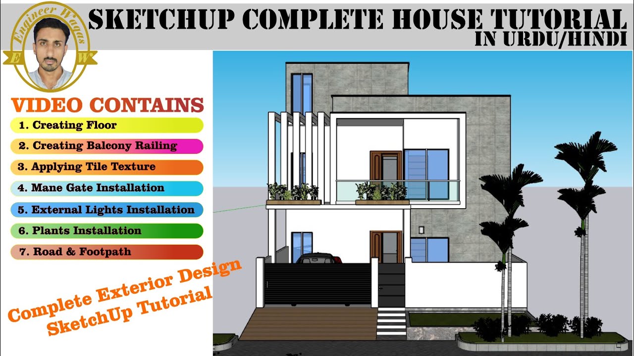 Exterior House Design in SketchUp | House Design Tutorial | Urdu/Hindi ...