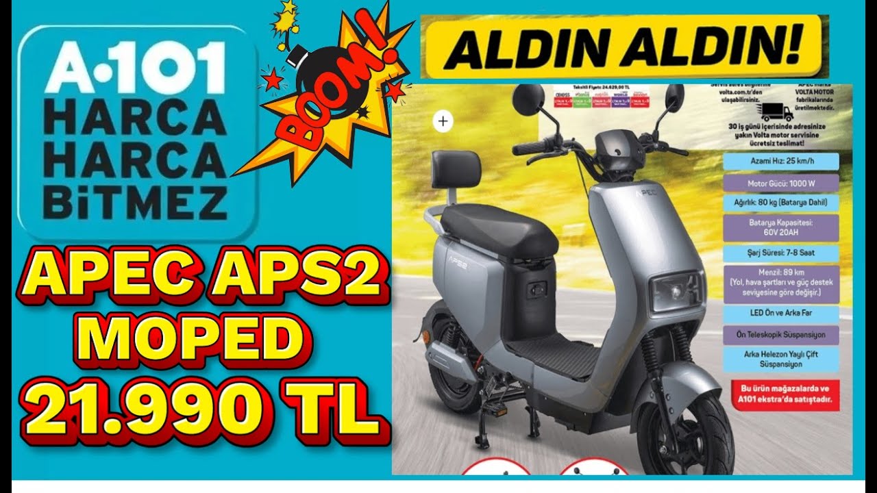 Apec APS2 Elektrikli Moped 11 NİSANDAN İTİBAREN A101 SATIŞTA 21.990 TL - YouTube